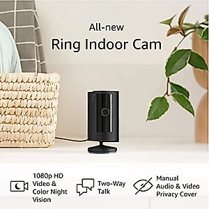 All-new Ring Indoor Cam (2nd Gen) | 1080p HD Video & Color Night Vision, Two-Way Talk, and Manual Audio & Video Privacy Cover (2023 release) | Black