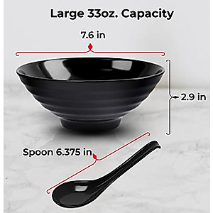 ANNIE'S KITCHEN Japanese Ramen Bowl Set Naruto Ramen Bowl with Chopsticks- Melamine Dinnerware Set. 33oz Ramen Noodle Bowls, Asian Soup Spoon, Japanese Chopsticks, Stands. 8 Piece Set for 2