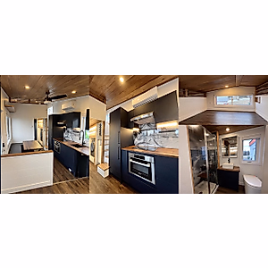 Tiny RV Mobile House with Downstairs Bedroom, Loft, Full Kitchen & Bathroom - Family-Friendly Design with Upraised Living Area, Cedar/Steel Exterior, Double-Pitched Roof - Perfect for Full-Time Living