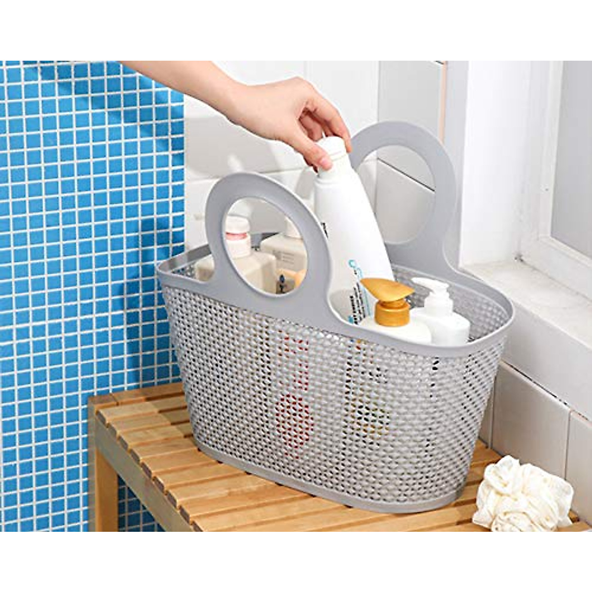 Lawei 4 Pack Shower Caddy Baskets with Handle - Bathroom Shower Tote Basket, Shower Caddy Bins Organizer for Holds Shampoo, Conditioner, Soap, Cosmetics, Beauty Products