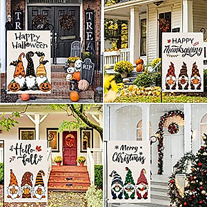 Seasonal Garden Flag Set of 12 Spring Garden Flags 12x18 Double Sided Summer Garden Flag Gnome Patriotic Garden Flag Welcome Yard Flag Small Burlap Garden Flags for Outside w/Anti-Wind Clip & Stopper