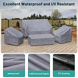 Mrrihand Patio Furniture Covers, 4 Piece Outdoor Furniture Cover Waterproof includ Ourdoor Sofa Cover, 2 Chair Covers, Coffee Table Cover with Windproof Buckle Strap and Adjustable Drawstring