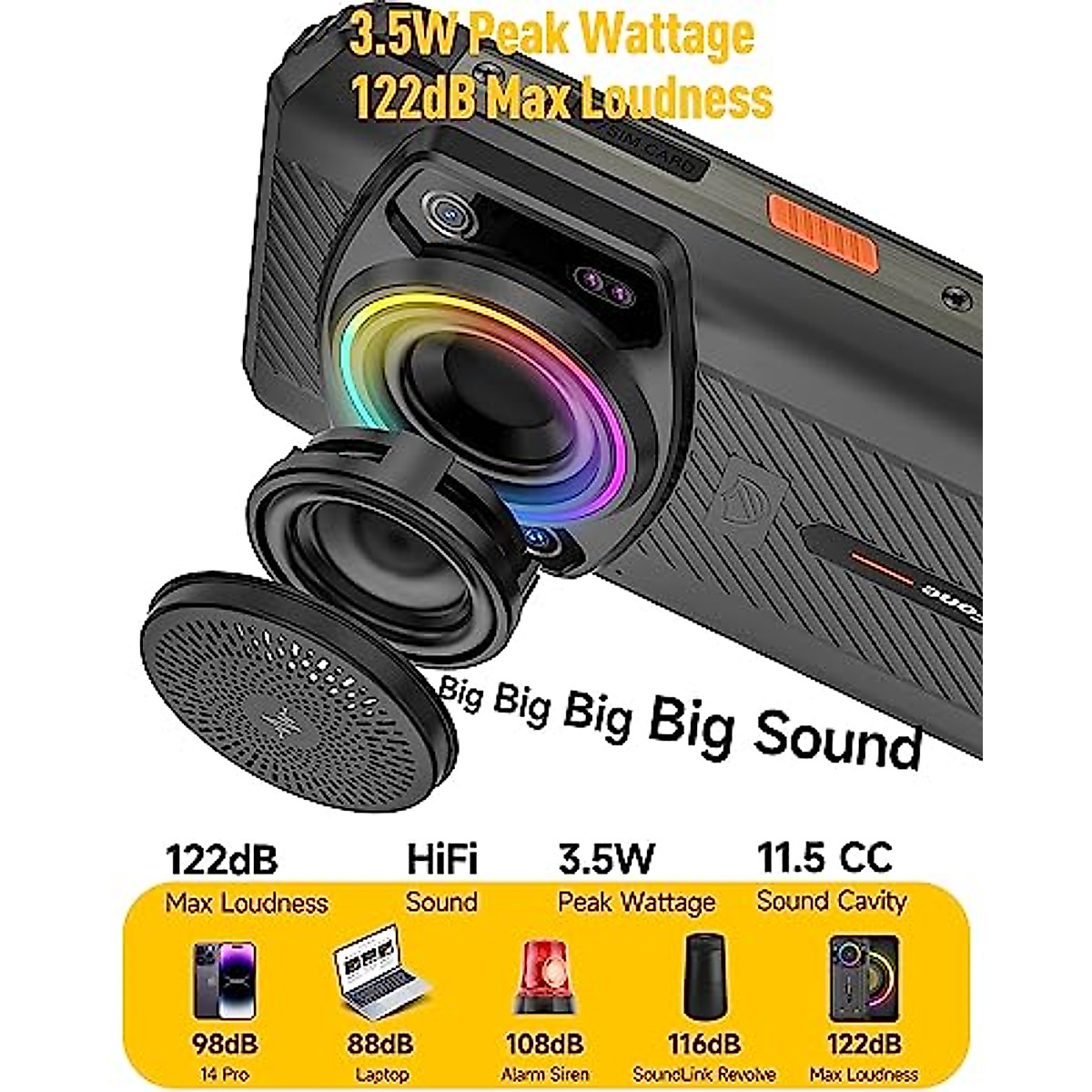 Ulefone Rugged Unlocked Phones 2023, Armor 21 122db Louder Speaker, 16+256GB, 9600mAh, 64MP+24MP Cameras, Android 13, IR Blaster, uSmart/Dock Charge Supported Rugged Smartphones T-Mobile, Black