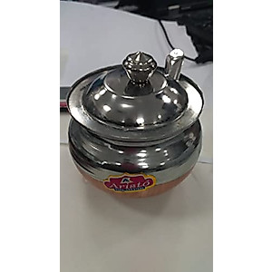 Stainless Steel ghee/Oil Pot with Copper Bottom Base Kitchen Dining Steel Storage Pot Container With Lid And Spoon Steel Food Container