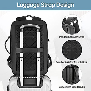 DAILY&DIARY Travel backpack, Carry On Backpack for Men Women 40L Traveling Backpack Flight Airline Approved 15.6 Inch Waterproof Laptop Backpack with USB Charging Port, Black