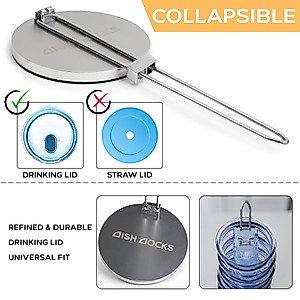 Tumbler Lid Organizer for Cabinet & Countertop - Slim Space-Saving Lid Holder with 9" Sturdy Bar & Weighted, Non-Slip Base - Vertical Storage Cup Lid Organizer - Collapsible Lid Rack for 10 Lids