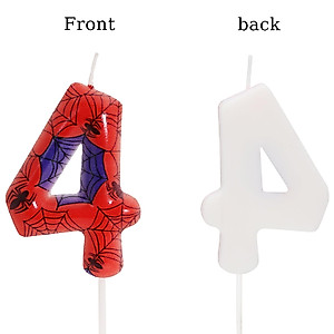 OGnomiFX Birthday Candles for Cake - Number 4 Candle, Spider Candle Cake Decor, 4 Candle for Birthday Boy/Girl, Spider Cartoon Themed Birthday Party Supplies, Spider Number Candles