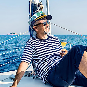 Admiral Captain Hats Pink Flower Sailor Costume Cap Adjustable Hat Marine Cap Hat for Women Men