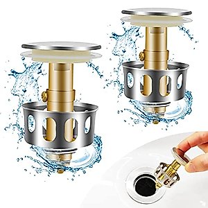 Only For 1.38 Inches Wash Basin Bounce Drain Filter , 2PCS Stainless Steel Kitchen Bathroom Plug Pop up Sink Drain Stopper Drain Strainer with Basket