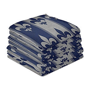 ALAZA Navy Blue and Gray Fleur De Lis Kitchen Towels Absorbent Dish Towels Soft Wash Clothes for Drying Dishes Cleaning Towels for Home Decorations Set of 6, 28 X 18 Inch