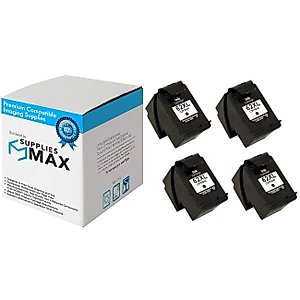SuppliesMAX Remanufactured Replacement for HP Envy 5540/5545/5640/5660/5665/7640/7645/8000/8005 Black High Yield Inkjet (4/PK-600 Page Yield) (NO. 62XL) (C2P04AN_4PK)
