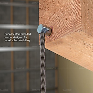 Sammys 8020957-25 1/4 x 1'' Horizontal Rod Anchor Super Screw with 3/8 in. Threaded Rod Fitting, for Wood (Pkg.=25) , Zinc