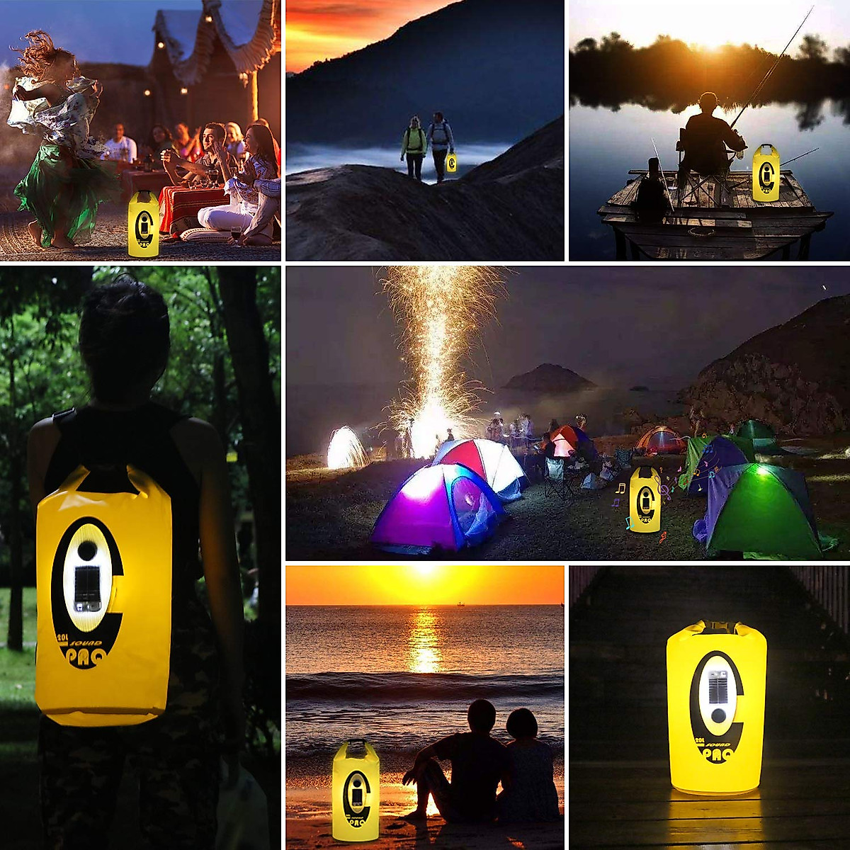 ztarx Waterproof Dry Bag Speaker, Dry Bag Backpack with Bluetooth Speaker Solar Powered and USB Powered 20L Roll Top Dry Sack Keeps Gear Dry for Kayaking, Rafting, Boating,Camping (Yellow-2.1)