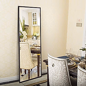 ZJIAH Full Length Mirror with Stand, 59" x 19.7" Rectangle Full Body Mirror Floor Mirror, Free Standing Dressing Mirror, Hanging/Wall-Mounted Mirror for Bedroom Living Room Locker Room, Black