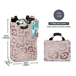ALAZA Large Laundry Basket Rose Gold Leopard Print Pink Cheetah Laundry Bag Hamper Collapsible Oxford Cloth Stylish Home Storage Bin with Handles, 22.7 Inch