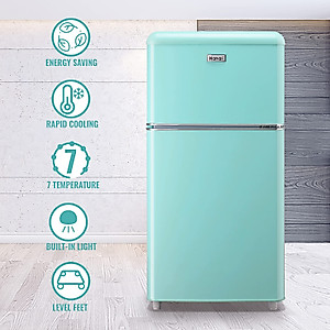 WANAI Compact Mini Refrigerator Small Refrigerator with Freezer, Retro Mini Fridge with Dual Door,7 Adjustable Thermostat, Adjustable Shelves For Dorm, Office Bedroom, Blue