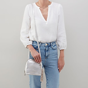 HOBO Nash Compact Crossbody Leather Bag for Women, Silver