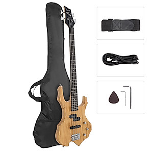 GLARRY Electric Bass Guitar 4 Strings Buring Fire Style Full Size for Beginner Right Hand with Bag, Strap and Accessories (Burlywood)