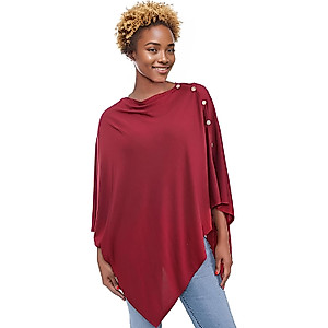 MissShorthair Women's Lightweight Knitted Scarf Poncho Sweater Cape Shawl Versatile Fall Winter Ponchos Wraps Red