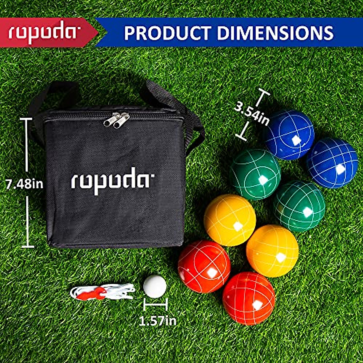 ropoda 90mm Bocce Ball Set with 8 Balls, Pallino, Case and Measuring Rope for Backyard, Lawn, Beach & More (4 to 8 Person Bocce Ball Set)