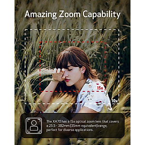 Canon XA70 Pro Camcorder 1” 4K UHD CMOS Sensor, Dual-Pixel CMOS AF, 15x Optical Zoom, 600x Digital Zoom, Image Stabilization, HDMI, USB Live Streaming, Time Stamp On-Screen Disp. Recording, XLR inputs