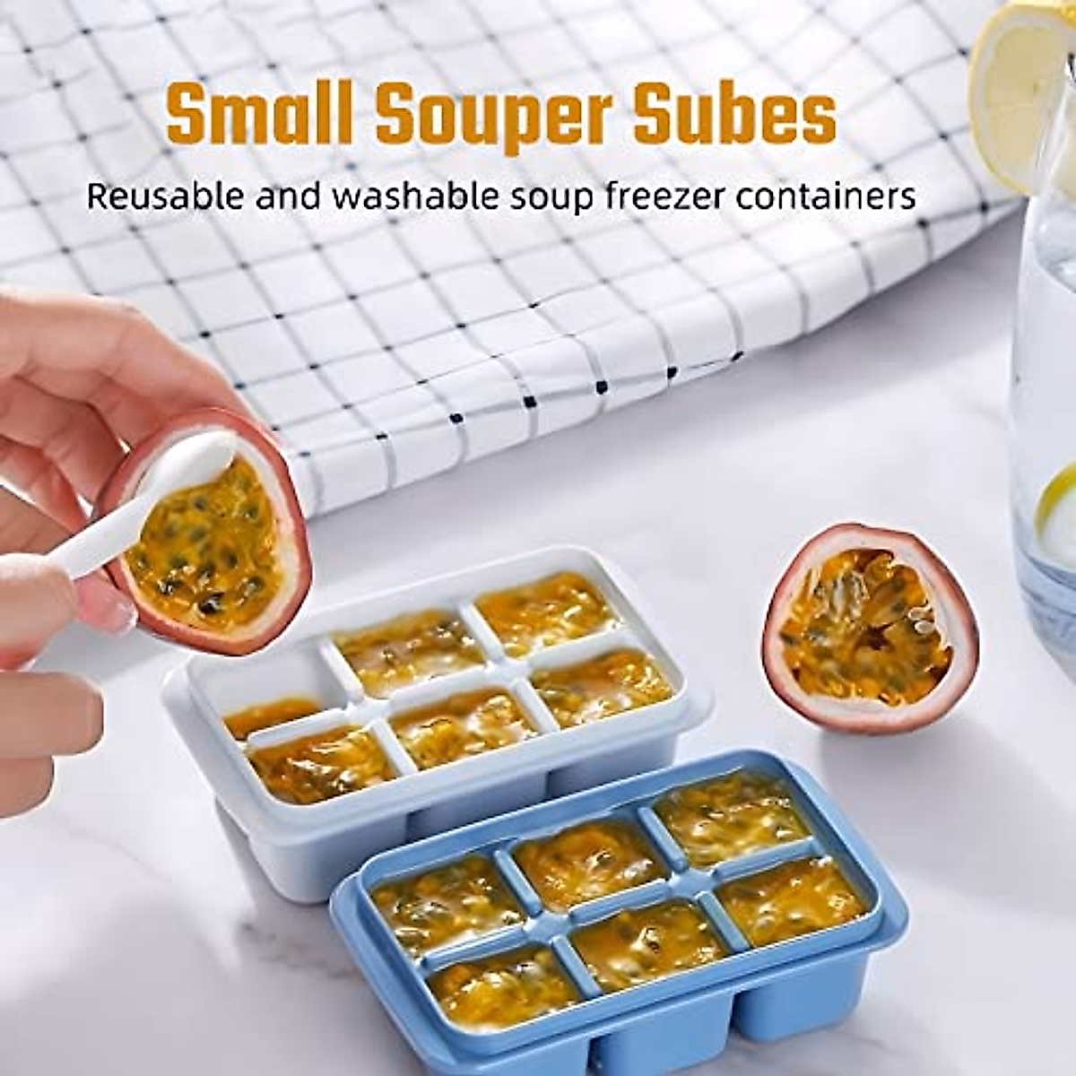 Ice Tray, 3 Pack Ice Cube Trays for Freezer, Silicone Ice Cube Tray with Lid, 6 Square Ice Cubes per Tray for Whiskey, Cocktail, Juice, Reusable Ice Cube Molds, Small Soup Freezer Containers with Lid