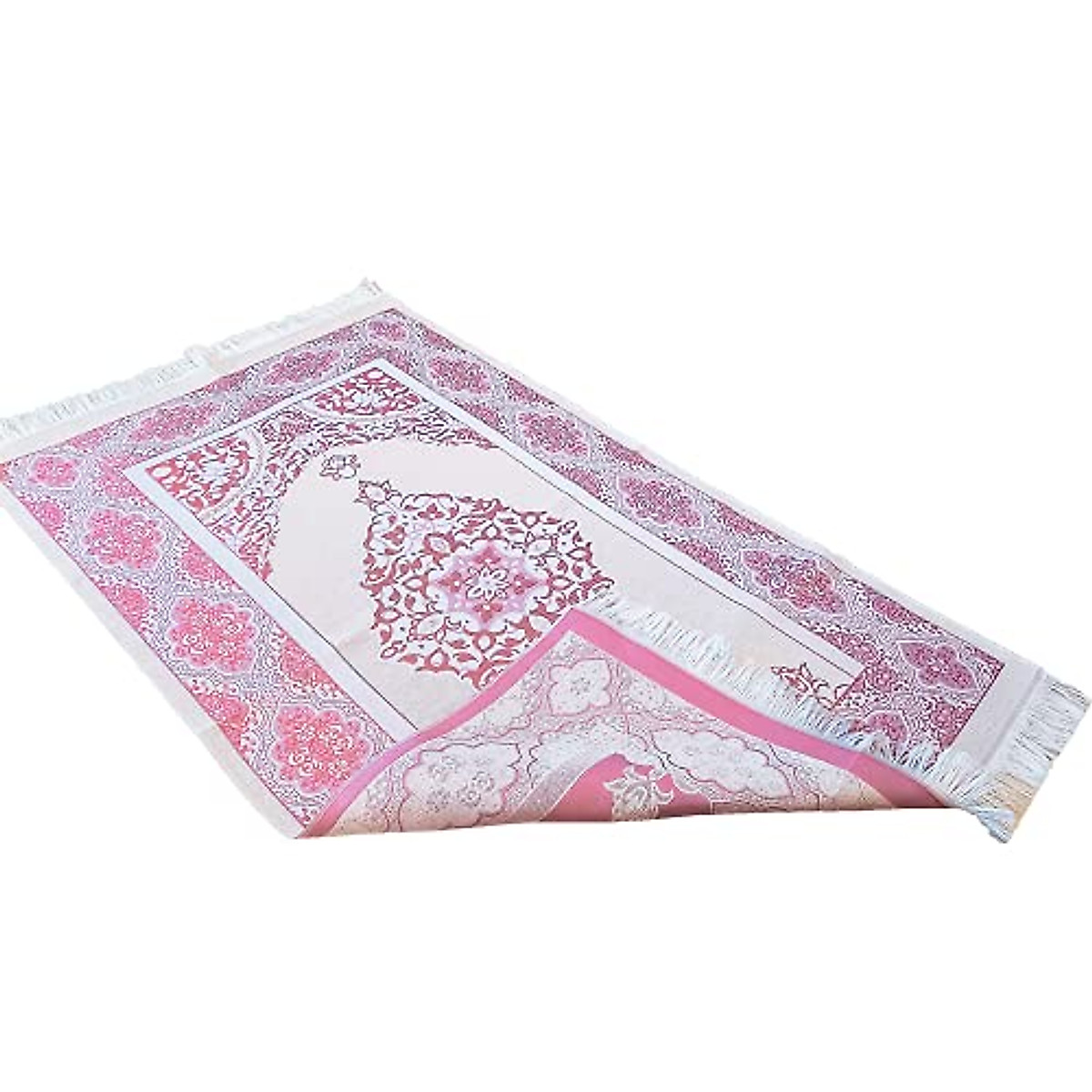 Prayeristan Muslim Prayer Rug - Prayer Mat with Gift Prayer Beads - Ramadan and Islamic Gifts - Portable Prayer Mat for Men and Women - Travel Prayer Mat -Turkish Design Muslim Prayer Rug (Pink)