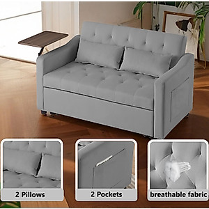 Auvsoce 3 in 1 Multi-Functional Convertible Sleeper Sofa Bed, Love Seat with rotatable Side Table,Modern Velvet Fabric, Ideal for Apartment Living Room Bedroom