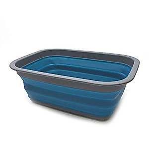 SAMMART 9.2L (2.37Gallon) Collapsible Tub - Portable Outdoor Picnic Basket/Crater - Foldable Shopping Bag - Space Saving Storage Container (M, Deep Blue)