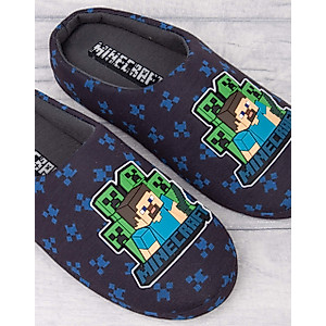 Minecraft Slippers Boys Kids Blue Creeper vs Zombie TNT House Shoes 1.5 US