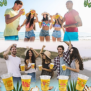 GuassLee 50 Luau Cups for Hawaiian Luau Party Decorations, 12 OZ Tiki Tropical Plastic Disposable Cups for Pool Flamingo Tiki Birthday Party Decor Supplies