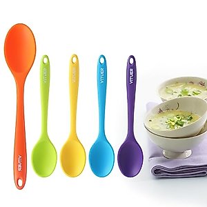 5PCS Silicone Serving Spoons Set, Vituer Heat Resistant Kitchen Spoons for Cooking, Mixing, Stirring and Serving, Dishwasher Safe (5 Pack, Multicolor)