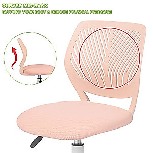 Geniqua Children Task Chair Lumbar Mid Back Adjustable Height Study Computer Chair with Mesh Seat Casters for Home Office, School, Rose Pink