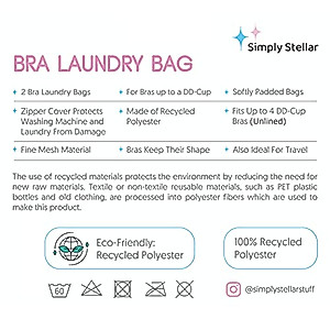 Simply Stellar 2 Pack | Eco-Friendly | Bra Bags for Laundry and Travel | Lingerie Bags for Washing Delicates | Delicates Bag for Washing Machine | Mesh Laundry Bags for Delicates | Recycled Materials