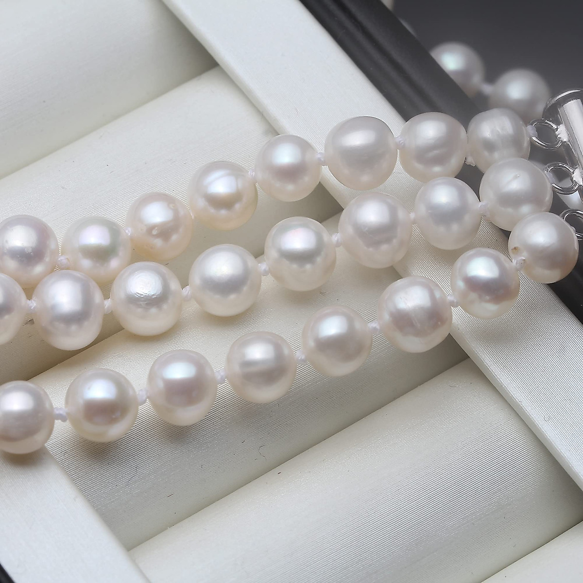 3 Multiple Layered Triplets Strand Pearl Necklace for Women,White Freshwater Pearls Necklace Mother's Day Gift