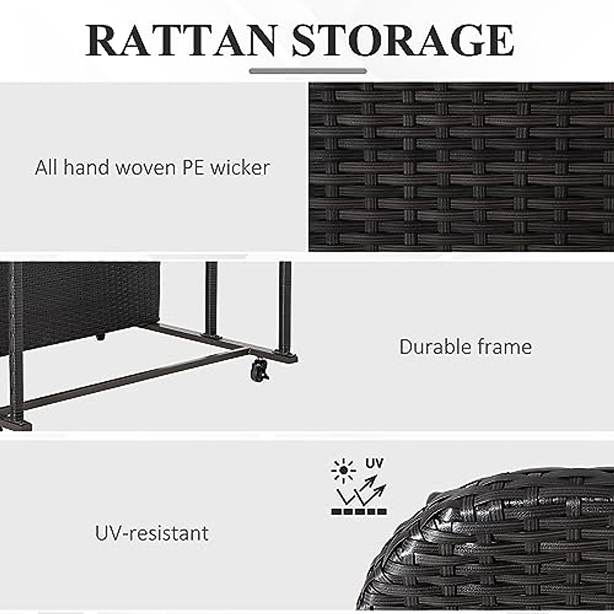 Outsunny Wicker Patio Poolside Float Storage Basket, PE Rattan Outdoor Pool Caddy with Rolling Wheels for Floaties, Noodles, Life Vests, Beach Balls, Toys, Brown