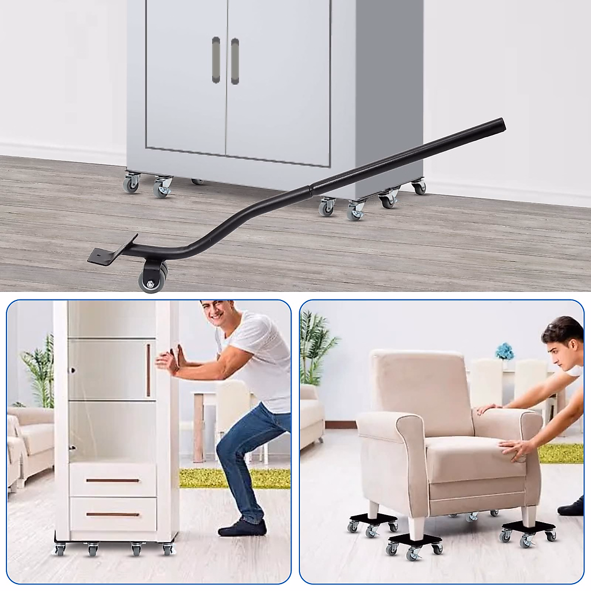 WEPUMP Furniture Movers with Wheels & Furniture Lifter Set, 360° Rotation Wheels Double Bearing Roller Mute+Smooth，Easy to Moving Heavy Furniture Load Capacity 880 Lbs