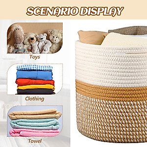 Thyle 9 Pcs Woven Cotton Rope Basket Bulk Storage Cubes Baskets Bins with Handles 10.2 x 10.2 x 10.2'' Round Organizer Bins Cute Toy Basket for Cube Storage Organizer Shelves Clothes Towels