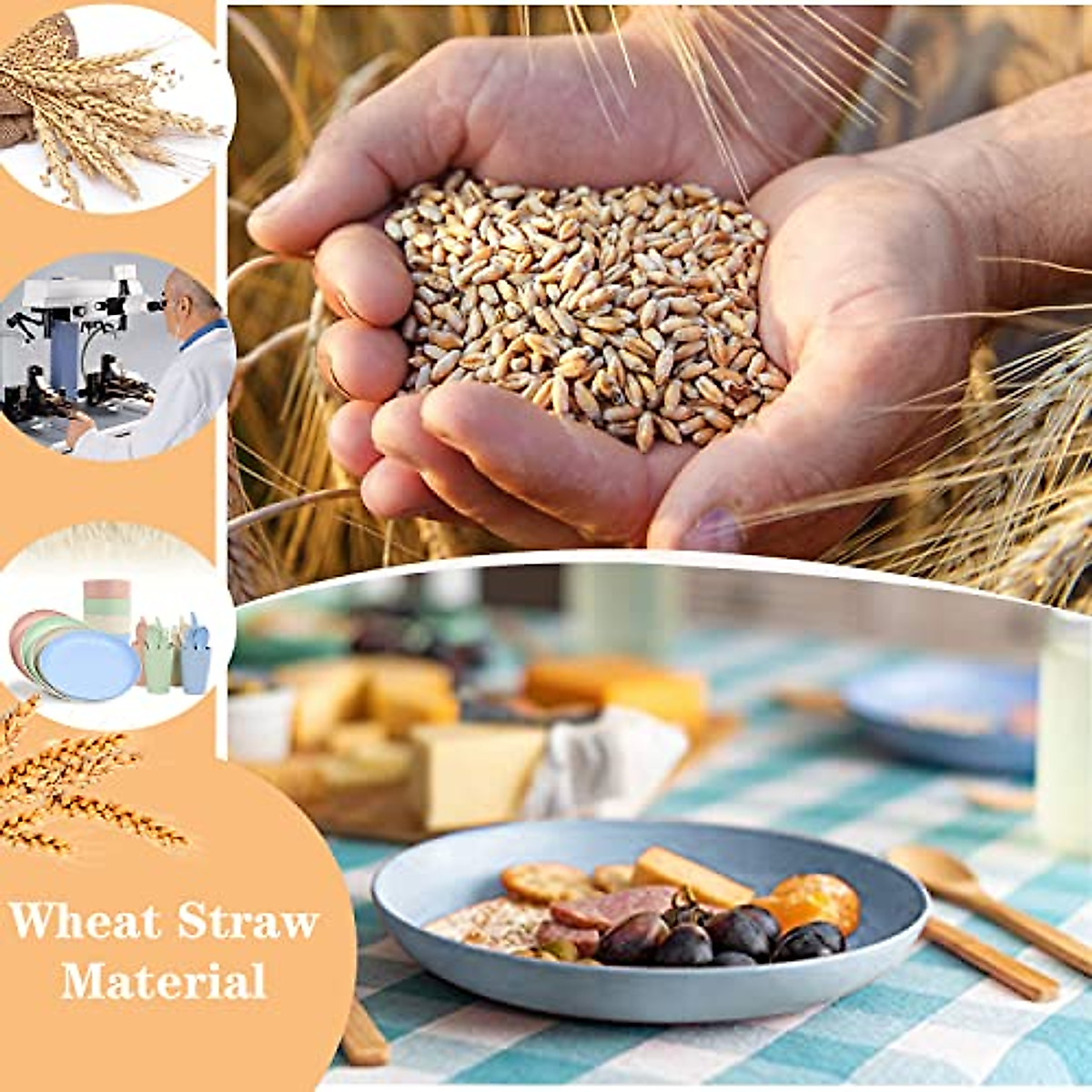 Wheat Straw Dinnerware Sets(24 pcs),Unbreakable Dinnerware Set for 4,Microwave & Dishwasher Safe Dinnerware,Kids Plates and Bowls Sets,Lightweight & Unbreakable Reusable Dishes,Camping Dish Set
