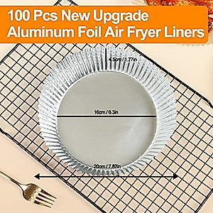 100 PCS Aluminum Foil Air Fryer Liners, Non-stick Air Fryer Disposable Paper Liner, Oil-proof Water-proof Air Fryer Sheets, Food Grade Aluminum Foil for Baking, Frying, Grilling, Roasting Microwave