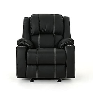 Great Deal Furniture Sophia Traditional Black Leather Recliner with Steel Cup Holders