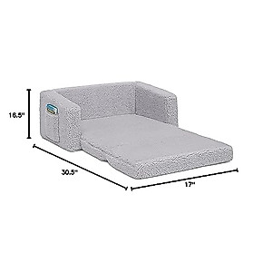 Delta Children Cozee Flip-Out Sherpa 2-in-1 Convertible Sofa to Lounger for Kids, Grey