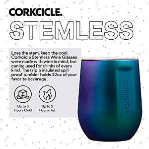 Corkcicle Stemless Insulated Wine Glass Tumbler, Dragonfly, 12 oz – Stainless Steel Stemless Wine Glass Keeps Beverages Cold for 6 Hrs, Hot for 3 Hrs
