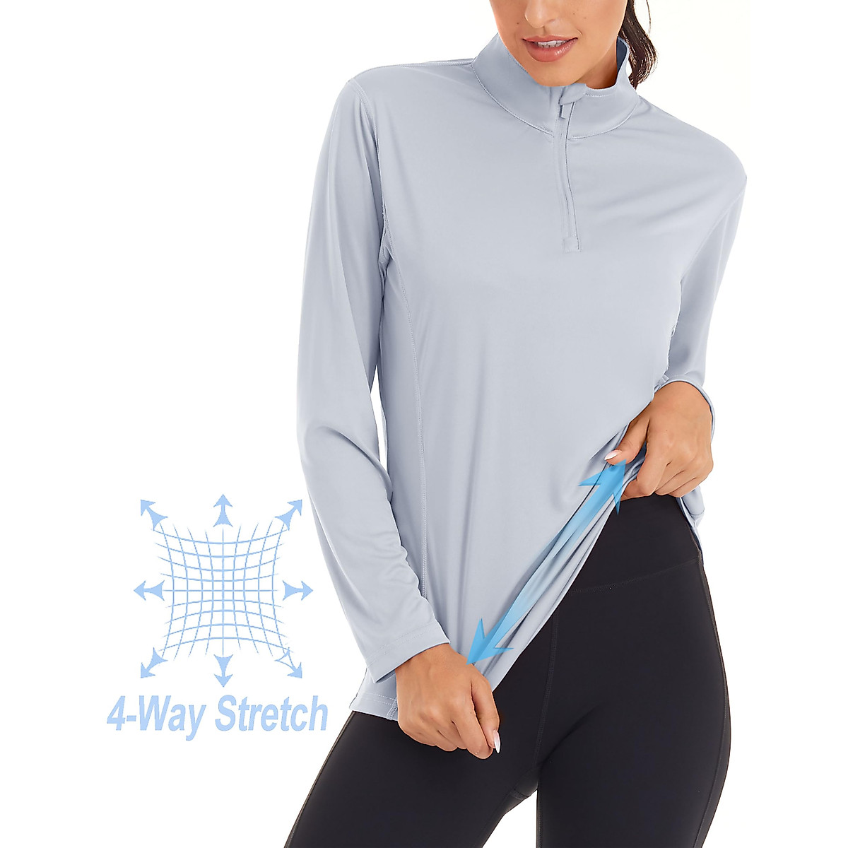 MAGCOMSEN Womens Uv Protection Shirts Running Shirts Women Gym Athletic Shirts Long Sleeve Tunics for Women Rashguard Shirt Light Grey