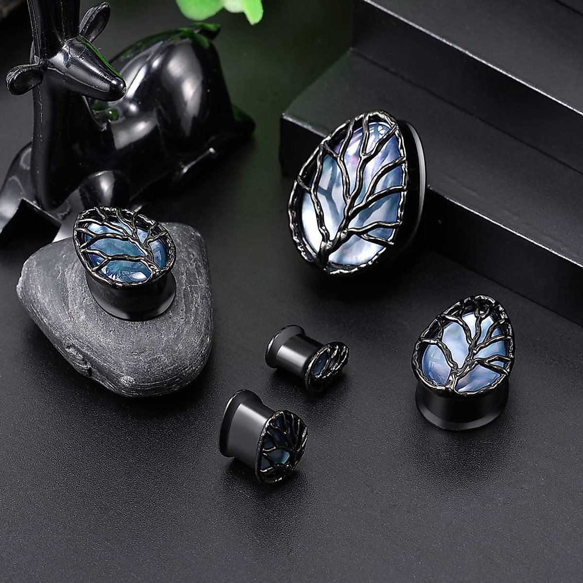 COOEAR Tear Drop Design Stainless Steel Gauges for Ears Lift Tree Natural Seashell Plugs and Tunnels.