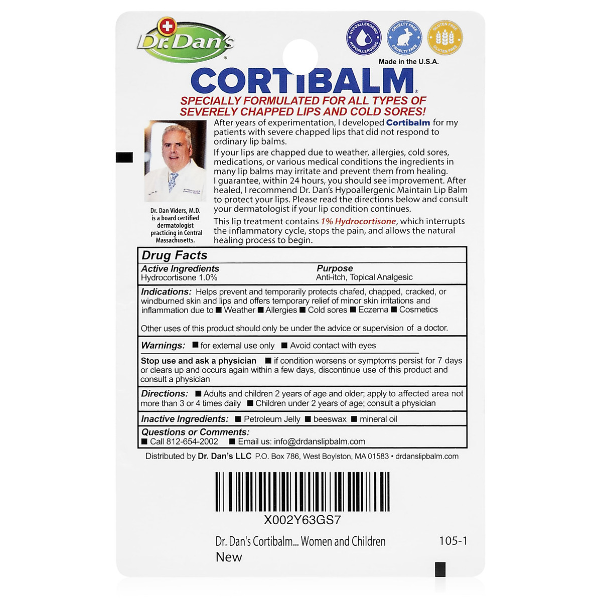 Dr. Dan's Cortibalm - 1 Pack - for Dry Cracked Lips - Healing Lip Balm for Severely Chapped Lips - Designed for Men, Women and Children