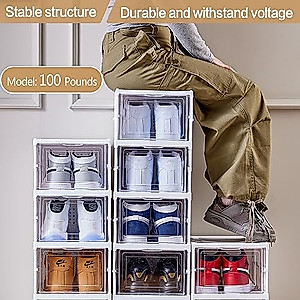 Kewheed Shoe Storage Box 6 PCS, Six-layer Foldable Shoe Boxes Clear Plastic Stackable, Shoe Organizer Containers with Lids, Fit up to US Size 12 for Men/Women, 13.9''x10''x7.7''(White 6PCS)