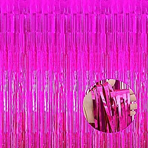 HalloweenDecorate 4 Pack Fuchsia Foil Fringe Curtain Backdrop,3.28Ft x 8.2Ft Metallic Tinsel Foil Fringe Streamer Curtains for Party,Photo Booth Props,Birthday,Graduation Decoration Party Supplies