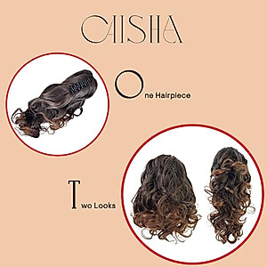 CAISHA 2 IN 1 Ponytail 12" Or 14" Hairpiece Clip On Extension Voluminous Wavy Medium Brown H22-2