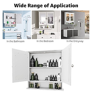 Lifetime Home Modern Bathroom Wall Cabinet with Mirror & Adjustable Shelf - Wall Mounted Utility Medicine Cabinet for Kitchen, Living Room Laundry Room - Wooden Storage Over Sink Toilet